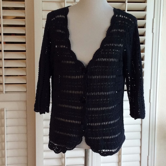 Emma James | Tops | Retro Emma James Navy Blue Crocheted Top | Poshmark